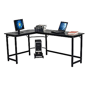 WEI WEI GLOBAL 66” L-Shaped Computer Corner Desk, PC Laptop Gaming Desk with CPU Stand, Space-Saving Large Writing Workstation Table for Home Office, Black