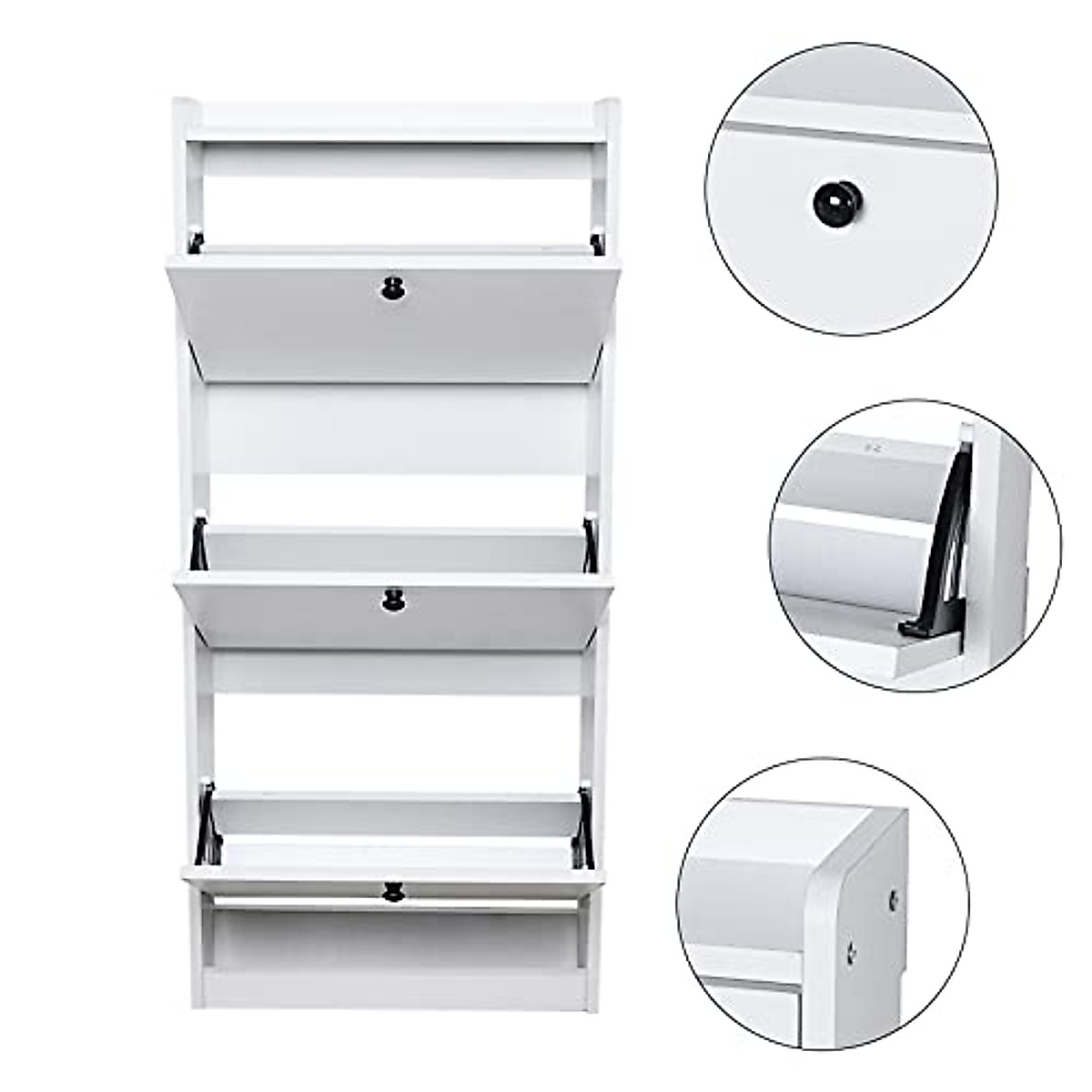 ZHFEISY 3 Tier Shoe Cabinet Shoe Storage Cabinet with 3 Large Fold-Out Drawers 19.69" x 6.69" x 43.31" White Shoe Rack for Entryway Hallway