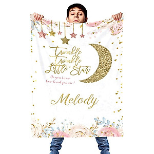 Yeshop Twinkle Twinkle Little Star Floral Personalized Receiving Baby Blankets for Girls Boys Kids with Name,Customized Swaddle Blankets Gift for Newborn Crib Infants 30x40 Inches