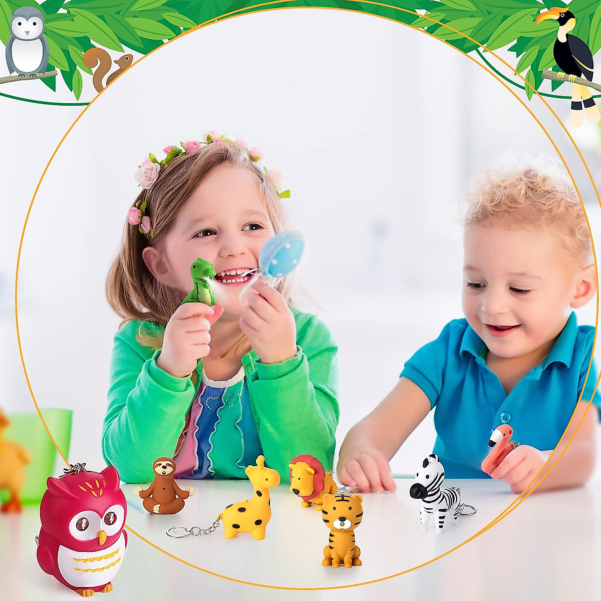 Nosiny 9 Pcs Animal Keychains Pediatric Nurse LED Keychains Animal Badge Key Ring for Kids Boys Girls Party Favor, 9 Style