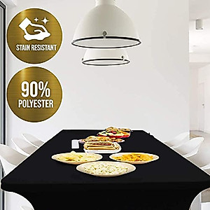 White Classic Wealuxe 8-feet Rectangle Tablecloth - Spandex Stretchable Table Cloth Cover, Black, 2 Pack