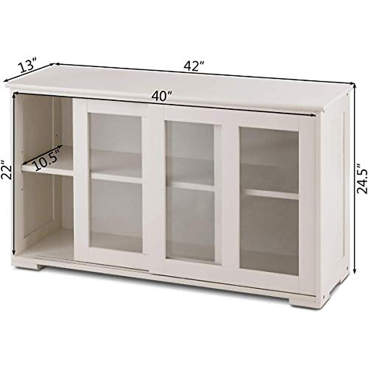 FANTASK Kitchen Storage Cabinet Sideboard, Stackable Buffet w/Height-Adjustable Shelf & 2 Glass Sliding Doors, Accent Console Table for Kitchen Dining Living Room Hallway Office (Cream White)