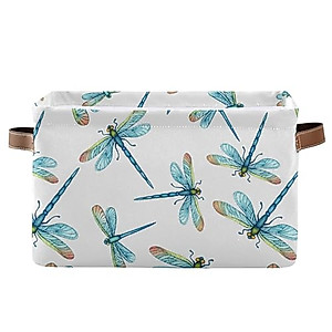 Watercolor Dragonfly Storage Basket Bins Decorative Toy Laundry Basket Organization with Handles for Office Bedroom Clothes Bedroom Living Room,1 pcs