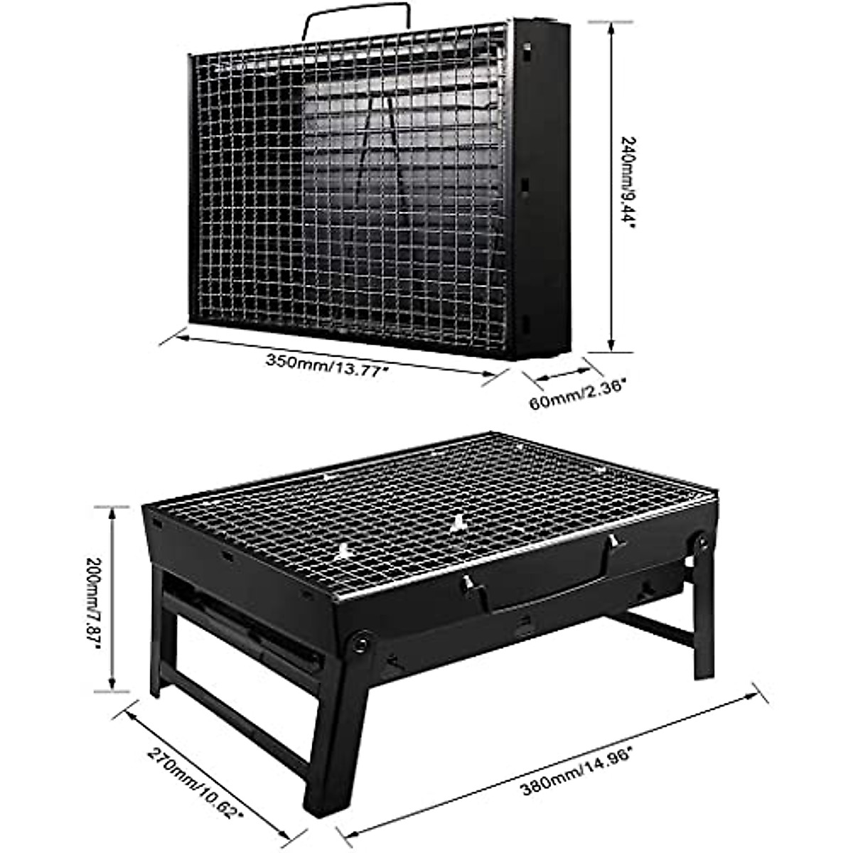 Electric Grill Indoor Barbecue Grill Outdoor, Portable Folding Charcoal Barbecue Grill Basket Tabletop Outdoor Stainless Steel Smoker BBQ for Picnic Garden Terrace Camping Travel