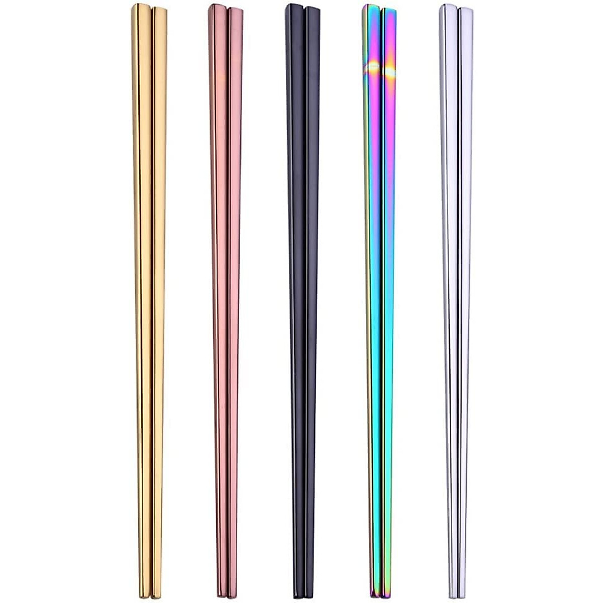 HuaLan Metal Chopsticks 18/8 Stainless Steel Chopsticks Japanese Korean Chopsticks Dishwasher Safe Resistant to Acids and Alkalis Fadless Anti-slip Reusable Chop Sticks 5 Pairs Gift Set - Multicolor