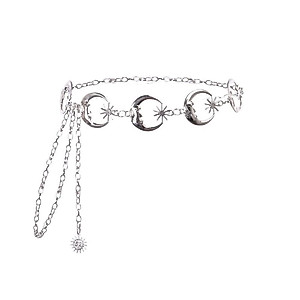 Chain Belt for Women Metal Western Waist Belts Moon Star Metal Boho Decorated Skinny Waist Chain Belt Sun Pendant Belly Body Chains Jewelry-Silver