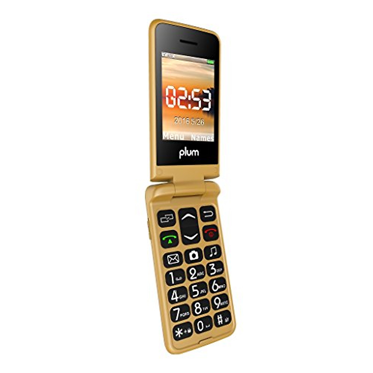 Plum Flipper - Unlocked GSM Flip Phone Big Screen Big Keypad FM Radio Camera Flash Light Tmobile MetroPCS Simple Mobile Straight Talk - Gold