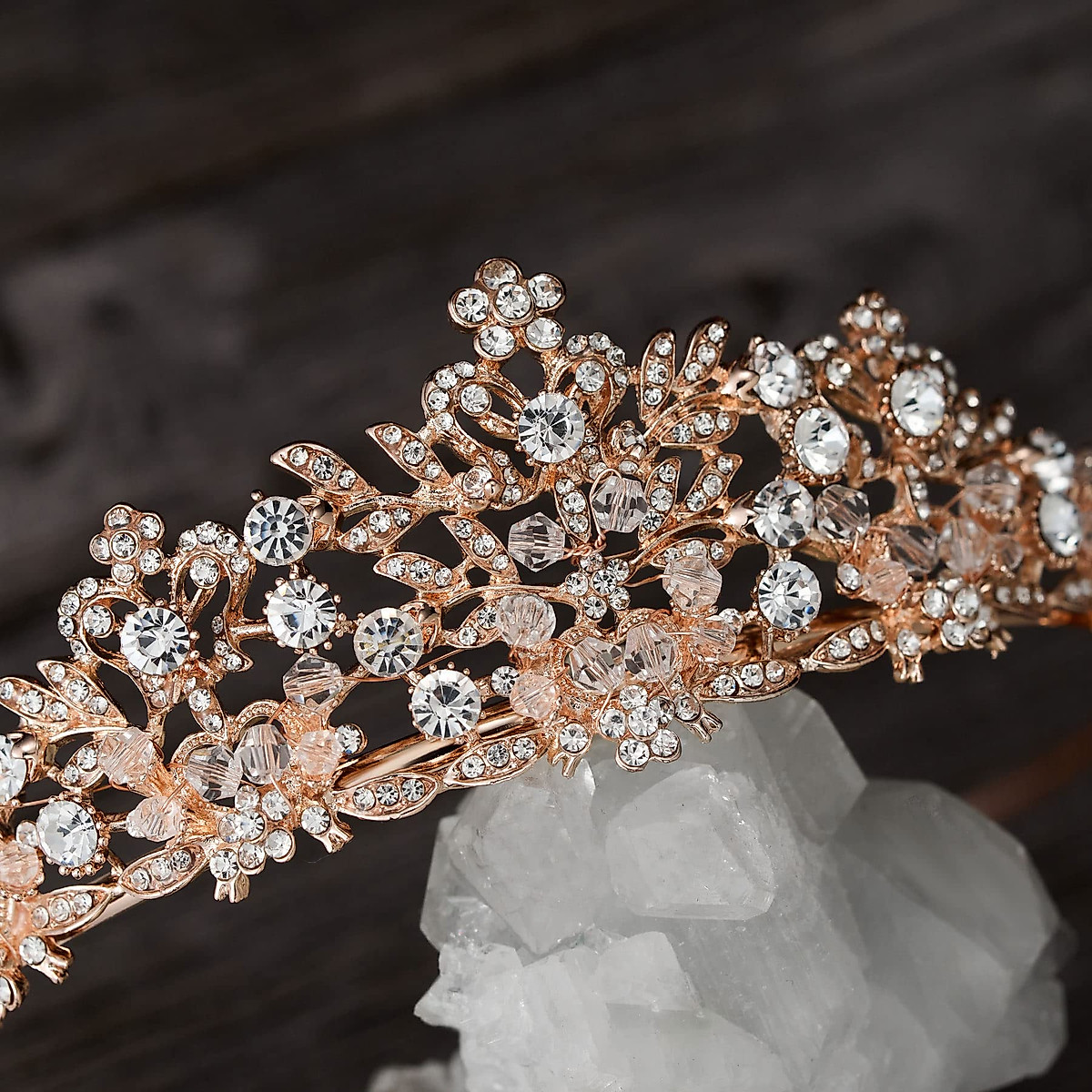 SWEETV Rose Gold Wedding Tiara for Women and Girls - Pageant Tiara Headband, Rhinestone Bridal Crown for Brides