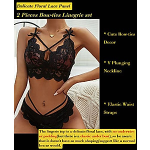 Namifin Women Sexy Lingerie Set Two Piece Lace Bra and Panty Set Bralette Sleepwear Black X-Large