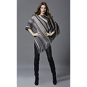 StylesILove Women Autumn Winter Knitted Zig-Zag Pullover Fringe Poncho Sweater Soft Wrap Cape Lightweight Shawl (Black)