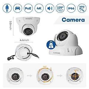 ONWOTE Wired 4K NVR PoE Security Camera System, AI Human Vehicle Detection, 6* 8MP 125° Wide View Angle Outdoor IP Cameras, 8 Channel NVR 2TB Record Video Audio, CCTV Surveillance for Home Businesses