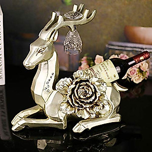 PIBM Stylish Simplicity European Home Decoration Handicraft Factory Direct Resin Lying Deer Wine Rack Peony Business Gifts Wholesale (40 * 25 * 35Cm) Beautiful and Elegant
