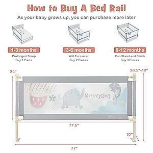 BABY JOY Bed Rail for Toddlers, 57’’ Extra Long, Height Adjustable & Foldable Baby Bed Rail Guard w/Breathable Mesh & Double Safety Child Lock for Kids Twin Double Full Size Queen King Mattress, Gray