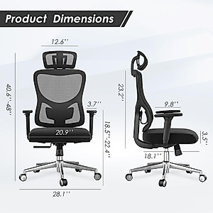 Soohow Ergonomic Mesh Office Chair, Computer Desk Chair Ergonomic, High Back Office Chair with Headrest, Adjustable Lumbar Support and 3D Armrests.