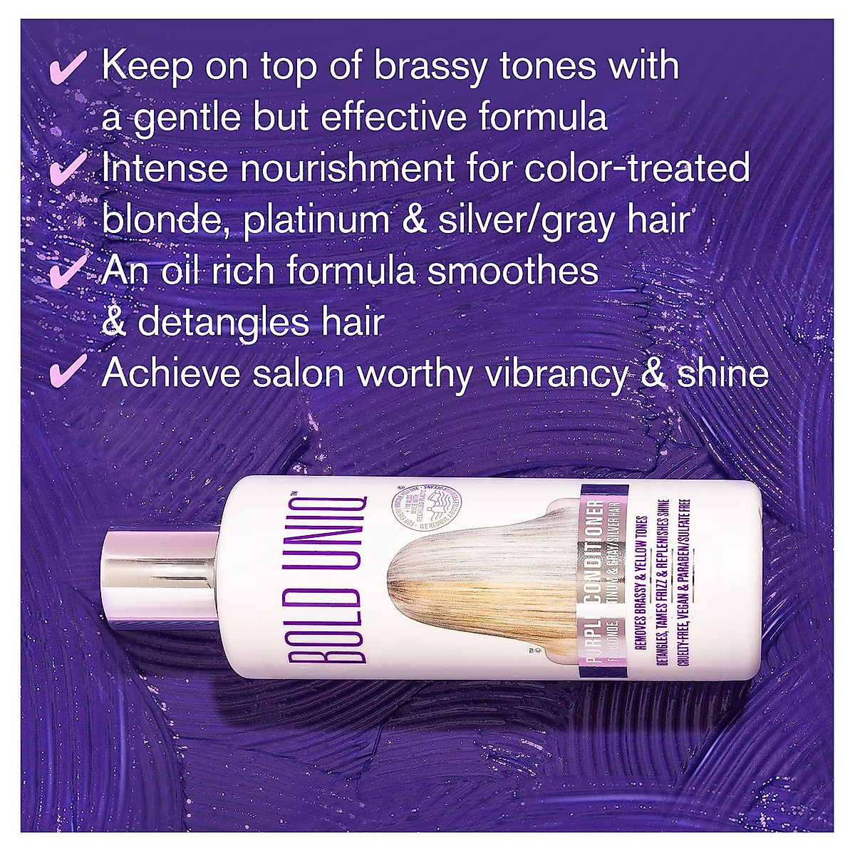 Purple Conditioner for Blonde, Platinum & Gray/Silver Hair. Reduce Brassy Yellow Tones. Toner for Bleached & Highlighted Hair - Moisturises - Cruelty Free, No Parabens or Sulfates - 237 ml