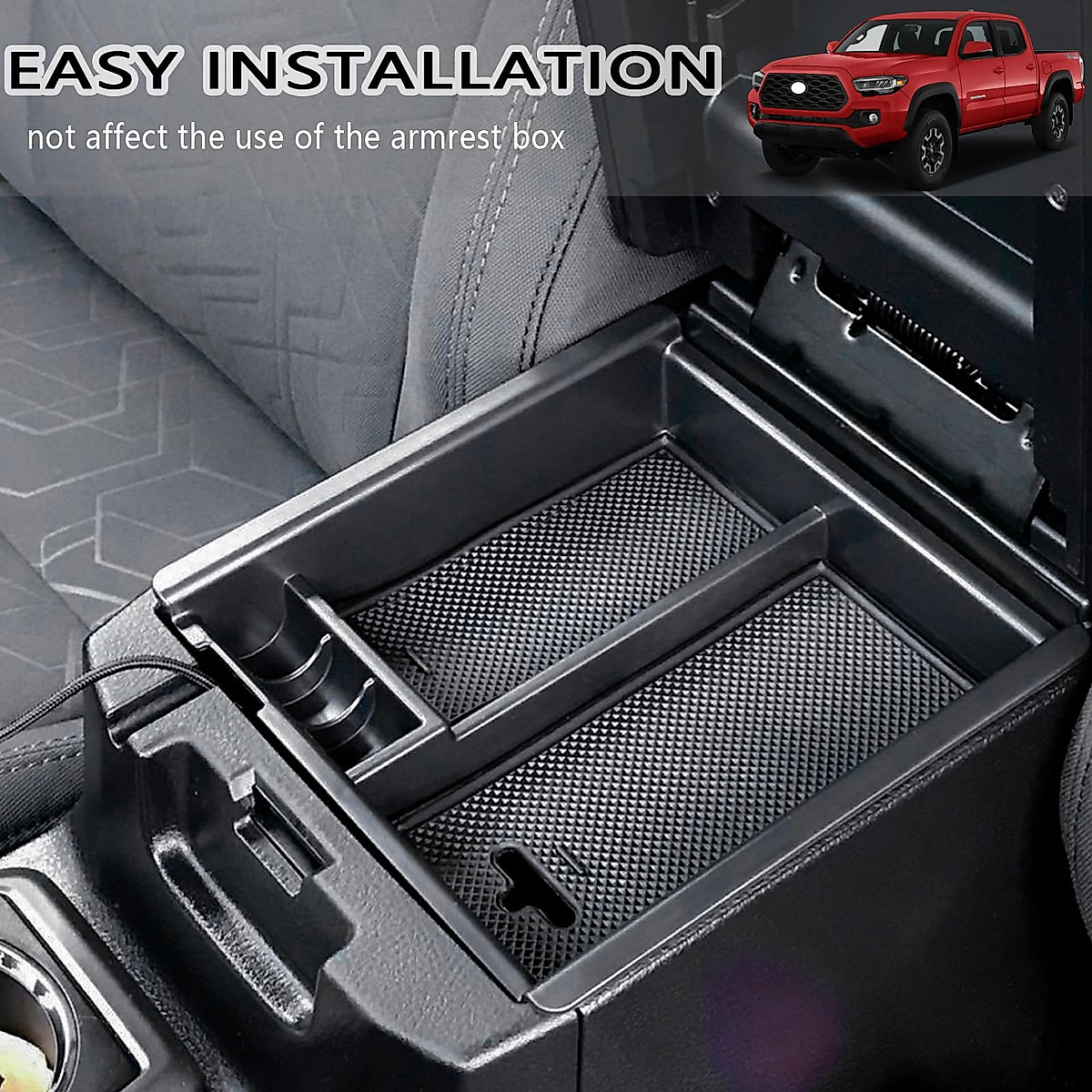 JDMCAR Center Console Organizer Tray Compatible with Toyota Tacoma Accessories 2016-2022 2023, Armrest Insert Container ABS Material Secondary Storage Box