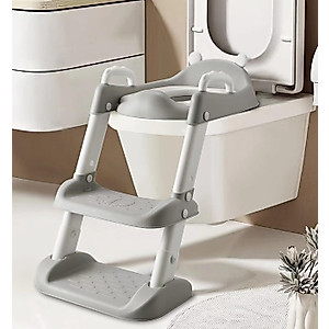 PandaEar Toilet Potty Training Seat with Step Stool Ladder, Comfortable Safe Potty Seat with Anti-Slip Pads Ladder for Kids Boys Girls Toddlers (Grey)