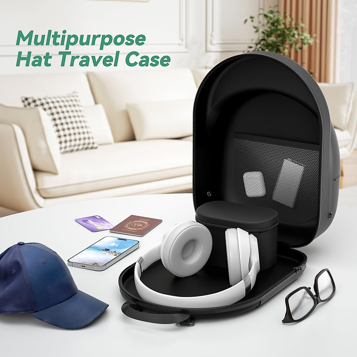 CLESOO Travel Hat Case - Hard Hat Case for Baseball Caps with Removable Storage Bag - Lids Cap Organizer Holder with Adjustable Shoulder Strap for Traveling & At-Home Storage