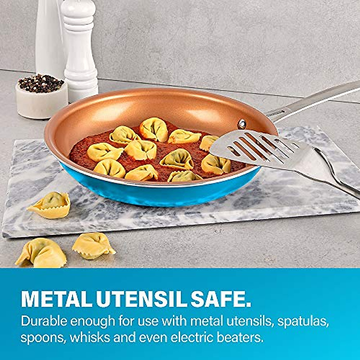 Gotham Steel Cookware + Bakeware Set with Nonstick Durable Ceramic Copper Coating – Includes Skillets, Stock Pots, Deep Square Fry Basket, Cookie Sheet and Baking Pans, 20 Piece, Turquoise