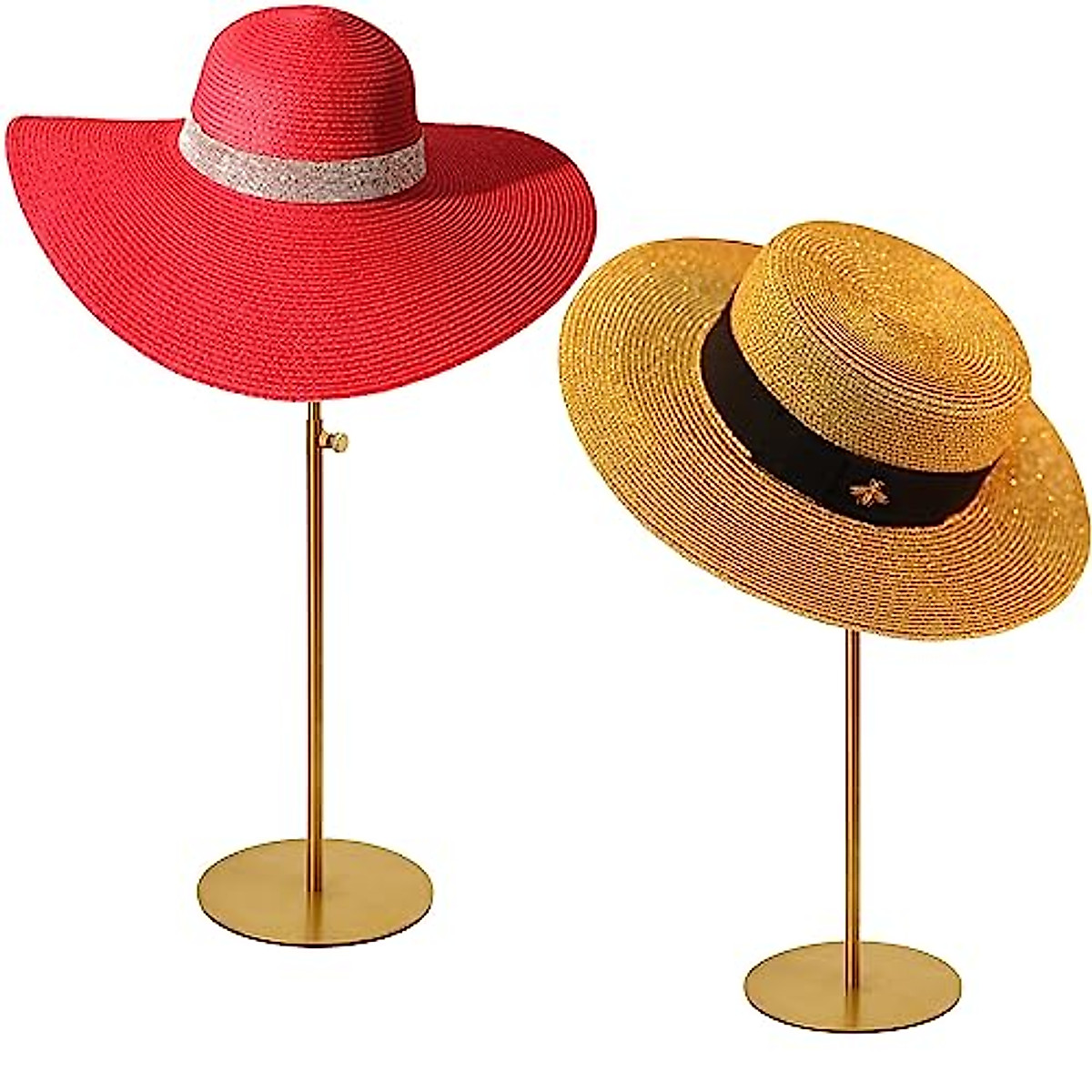 K KAIDIYIN Hat Display Stand Titanium Gold Hat Stand,Set of 2,Height Adjustable Cap Rack, Fingerprint Resistant, Durable Stainless Steel Material