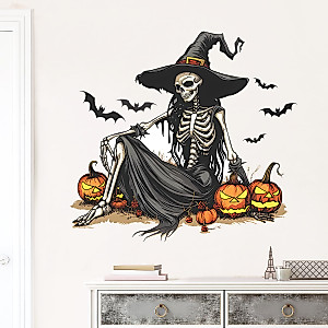 GGBOY Halloween Wall Decals, Skeleton Witch Halloween Wall Stickers Removable, Halloween Decals Halloween Wall Clings Scary Wall Decals Happy Halloween Window Door Wall Stickers Decal Decorations
