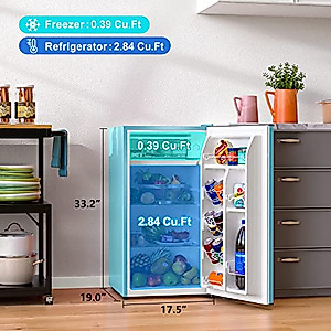 Willz WLR33MBED02 Compact Refrigerator with Chiller Compartment Adjustable Thermostat, Removable Shelf, Energy Efficient, Front Leveling Legs, 3.3 Cu Ft, Blue