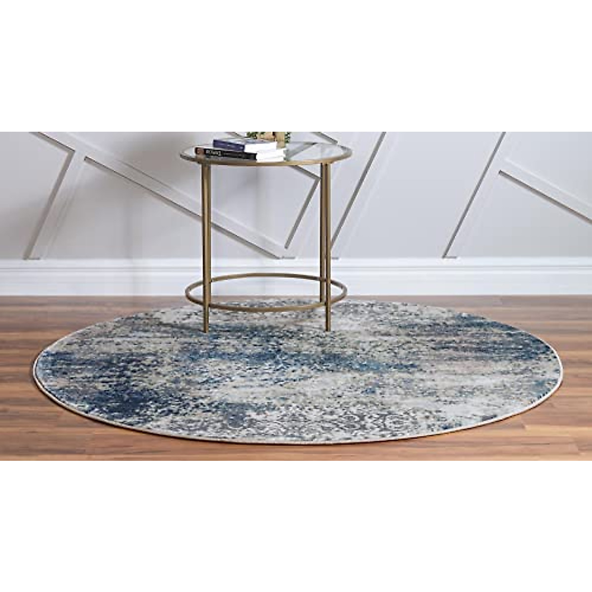Rugs.com Gossamer Collection Rug – 5 Ft Round Navy Blue Medium Rug Perfect for Kitchens, Dining Rooms