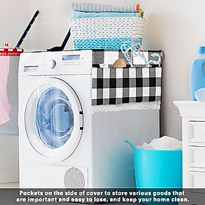 Black White Plaid Laundry Machine Cover Buffalo Checkers Plaids Dryer Top Covers Anti-Slip Fridge Dust Cover, Roller Washing Machine Top Cover Load With 4 Storage Bags