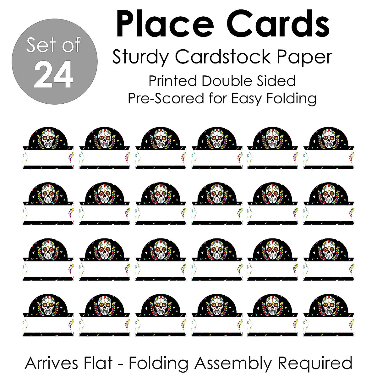 Big Dot of Happiness Day of the Dead - Halloween Sugar Skull Party Tent Buffet Card - Table Setting Name Place Cards - Set of 24