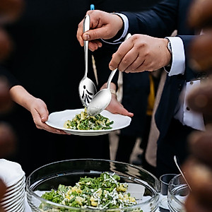 Stainless Steel Slotted Serving Spoons, E-far 4-Piece Metal Tablespoons Hostess Serving Utensils Set for Catering Buffet Party Kitchen Restaurant, Dishwasher Safe