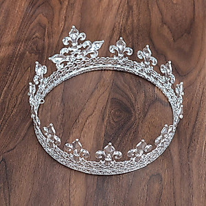 S SNUOY King Crowns for Men Silver Crown Full Metal Tiaras Male's Pageant Party Hats Medieval Prom Costume Hair Accessories Mens Crown