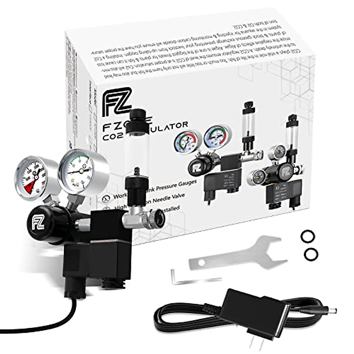 FZONE Aquarium Co2 Regulator DC Solenoid with Big Dual Gauge Display & FZONE Aquarium CO2 Neo Diffuser Large Size
