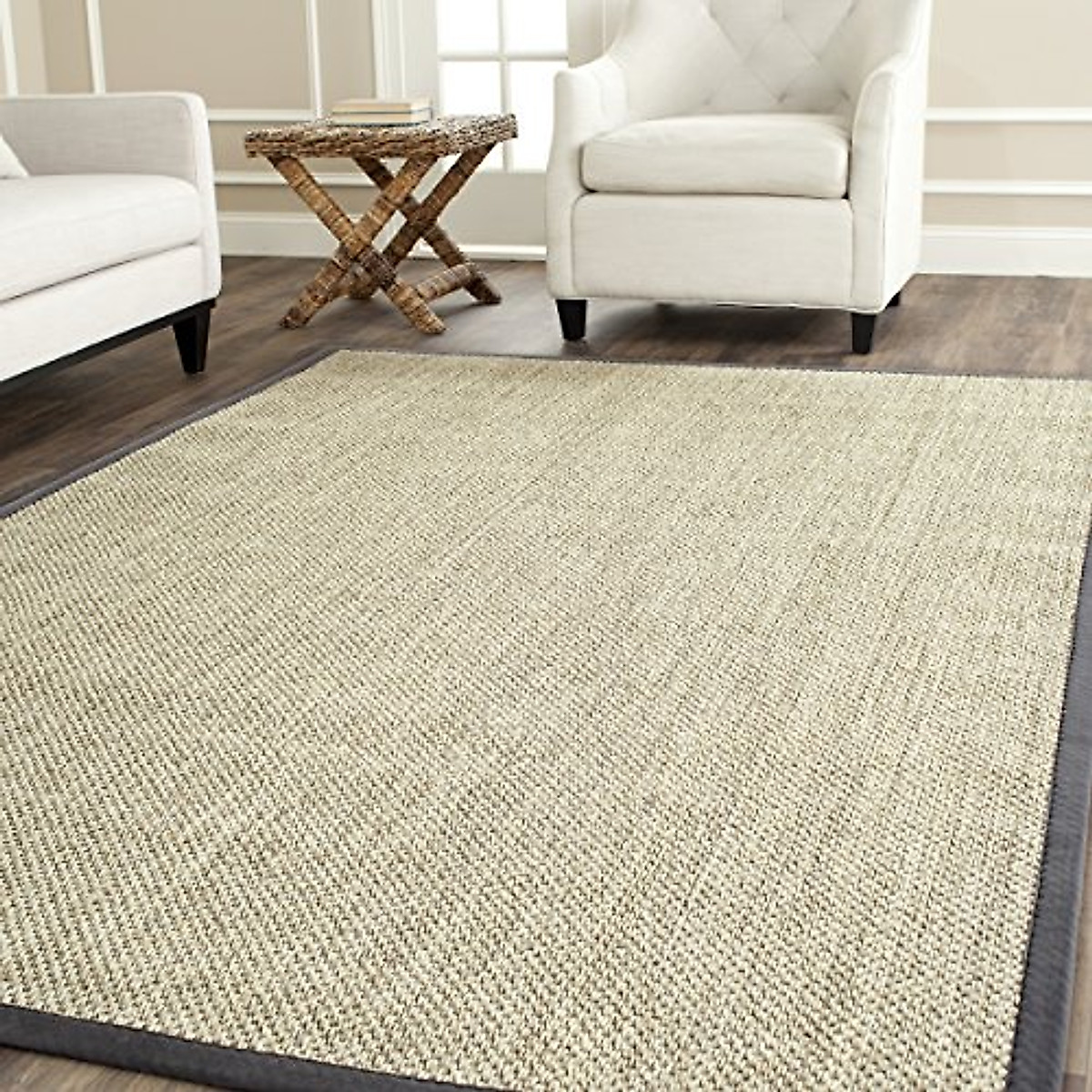 SAFAVIEH Natural Fiber Collection 6' x 9' Marble / Grey NF443B Border Sisal Area Rug