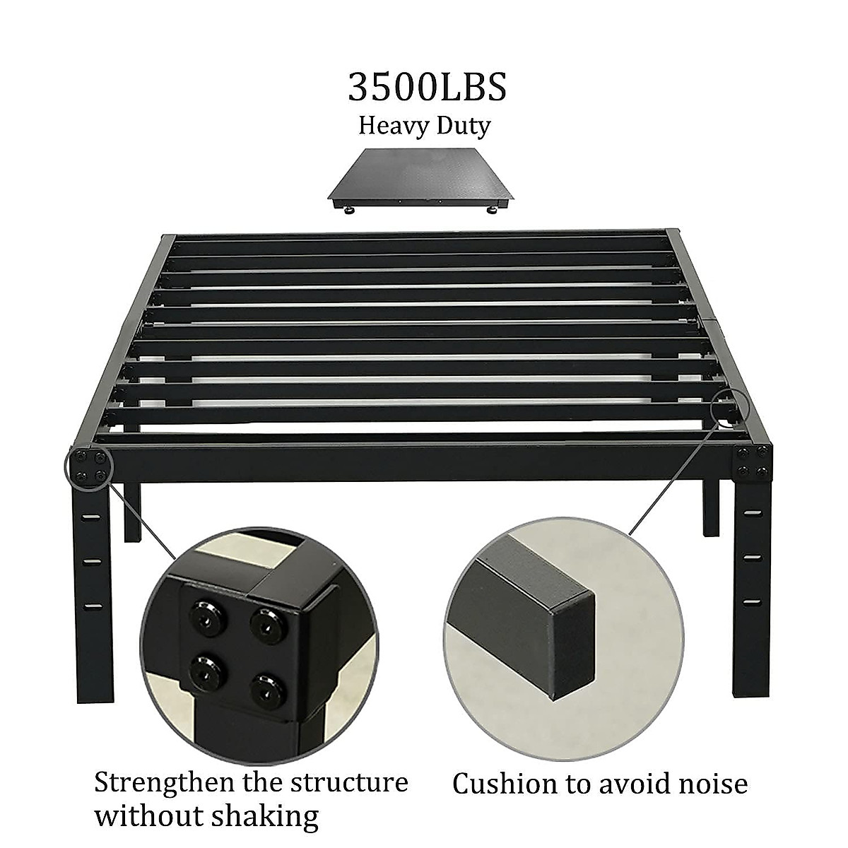 Wulanos Twin Size Bed Frame 18 inches Tall, 3500lbs Heavy Duty Metal Platform with Steel Slats Support, No Box Spring Needed, Sturdy and Noise-Free, Black