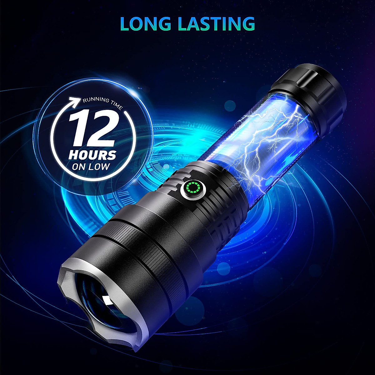 Rechargeable Flashlights High Lumens, 2 Pack 250000 Lumen Super Bright LED Flashlight, Powerful Handheld Flashlights with ΒATTERY & USB Cable, Waterproof Flashlight with 4 Modes for Camping