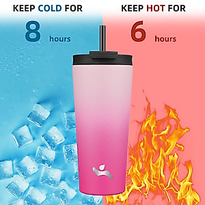 Konokyo 22 OZ Insulated Tumbler with Lid and 2 Straws Stainless Steel Water Bottle Vacuum Travel Mug Coffee Cup,Cherry