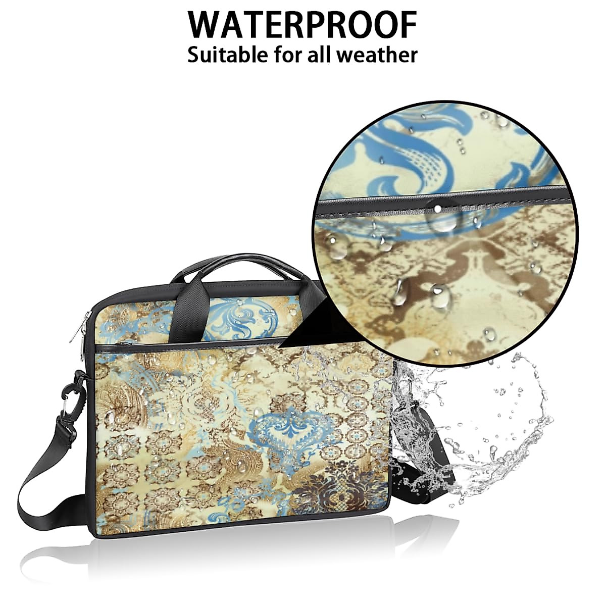 Floral Palace Motifs Laptop Computer Bag Waterproof Shoulder Messenger Bag 13-15 inch Durable Laptop Tote Bag with Shoulder Strap Handle Lightweight Crossbody Briefcase