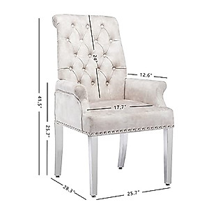GATOSIG Tufted Velvet Upholstered Dining Chairs with Nailhead Trim, Stainless Steel Leg for Kitchen/Bedroom/Dining Room (Beige)