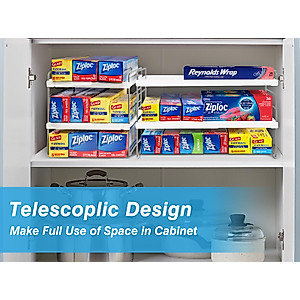 Pantry Organizers and Storage,3 Tiers Expandable Foil and Plastic Wrap Organizer, Adjustable Kitchen Cabinet Shelf Organizer, Shelves Storage Rack for Cabinet Countertop (9.8" To 15.6"L)