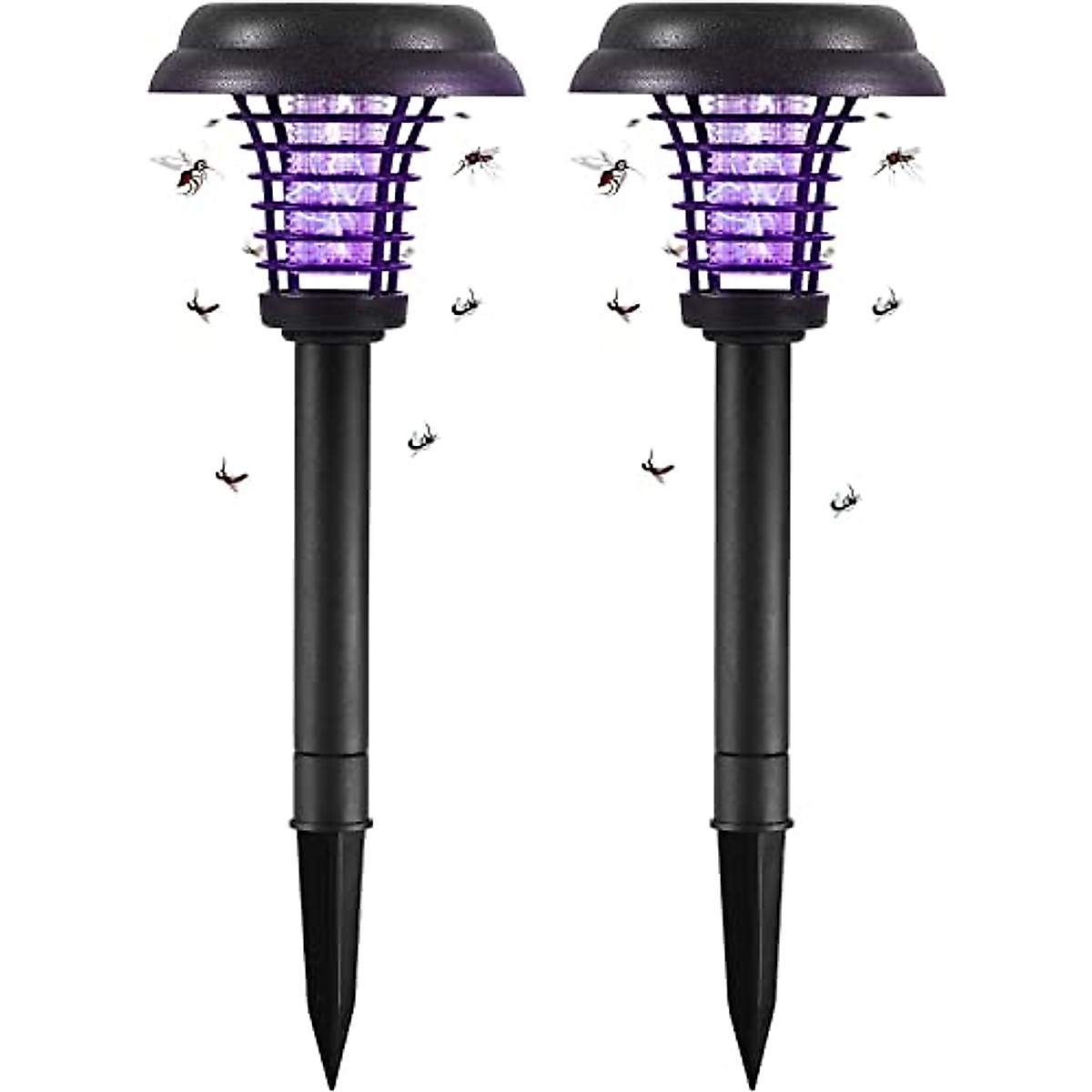 2 Pack Solar Bug Zapper Outdoor Mosquito Repellent Outdoor for Patio - Mosquito Killer & Lighting - 2 in 1 Waterproof Mosquito Zapper Fly Repellent for Outdoor