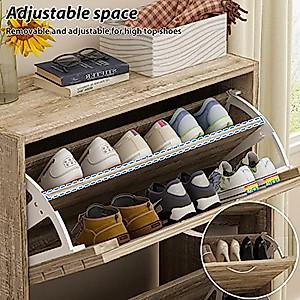 AGOTENI Shoe Cabinet, Natural Narrow Shoe Cabinet with 3 Flip Doors & Adjustable Shelf, Modern Shoe Storage Cabinet for Entryway Hallway (22.4”W x 9.4”D x 42.3”H)