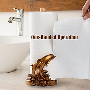 Dolphins Paper Towel Holder Countertop, Standing Paper Towel Holder for Kitchen Farmhouse Decor, with Weighted Resin Base Sturdy (Bronze)