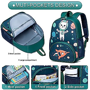 BTOOP Kids Backpack for Preschool Boys Space Kindergarten Bookbag 15 inch Toddler Travel School Bag Fits Age 3-8 (Space cat-Green)