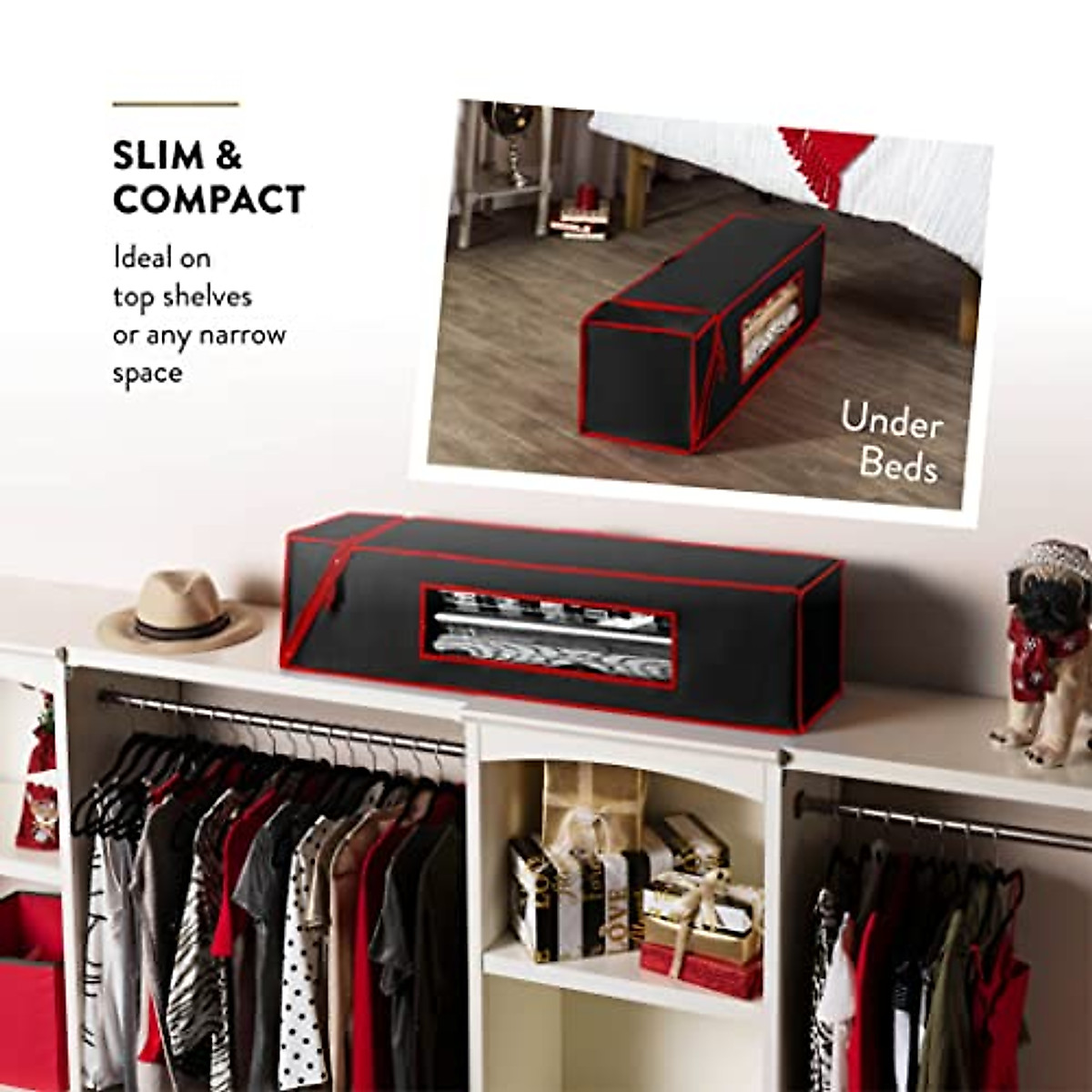 ZOBER Premium Rectangular Prism Gift wrap Storage Christmas Wrapping Paper Storage Bag- Fits 14-20 Standard Rolls Upto 40"- Slim Design for Underbed Wrapping Paper Storage Container or Closet Storage