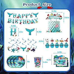 272 PCS Little Mermaid Birthday Party Supplies, Party Decorations, Ariel Birthday Decorations included Happy Birthday Banner, Balloons, Swirls, Invitation Cards, Tableware