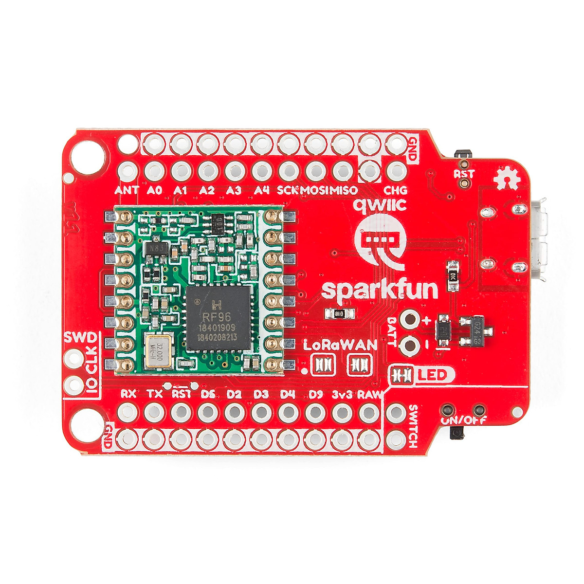 SparkFun Pro RF - LoRa, 915MHz (SAMD21) - Wireless Board Easy-to-use IoT Qwiic Enabled microcontroller 915MHz ISM Band Reinforced Micro-B USB Connector Included u.FL Antenna Connector