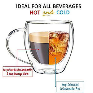 Youngever 2 Pack Glass Espresso Mugs, Double Wall Thermo Insulated Glass Coffee Cups, Glass Coffee Mugs, 5.5 Ounce (Tall)