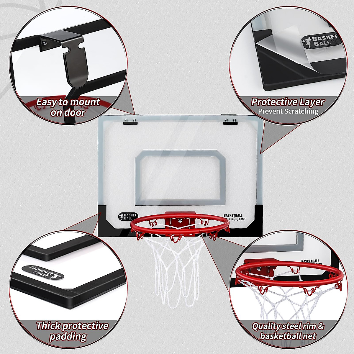 Amy&Benton Mini Basketball Hoop Indoor for Kids Small Basketball Goal Over The Door Nerf Basketball Hoop Dunking Proof on Wall for Room Bedroom Office