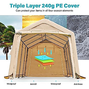 ADVANCE OUTDOOR Carport 10X20 ft Heavy Duty Outdoor Patio Anti-Snow Portable Canopy Storage Shelter Shed with 2 Rolled up Zipper Doors & Vents for Snowmobile Garden Tools, Beige