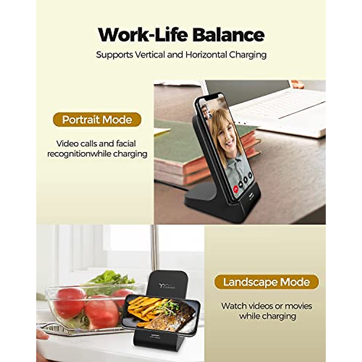 Wireless Charger YW YUWISS Wireless Phone Charger Stand 10W Max Compatible with Apple iPhone 14 13 12/12 Pro Max/ 11Pro/11Pro Max/XR/XS Max/XS/X/8/8Plus, Samsung Galaxy (Dark)